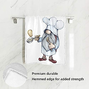 QUGRL Funny Gnome Baker Hand Towels Cute Chef Kitchen Dish Towels, Soft Quality Premium Fingertip Washcloths Bathroom Decor for Guest Hotel Spa Gym Sport 30 x 15 inches