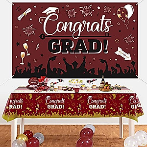 Graduation Decorations for Class of 2023, 80Pcs Graduation Balloons+ 1Pcs Graduation Backdrop Banner+ 2Pcs Graduation Tablecloth Kit for College High School Middle School Graduation Decor- Maroon