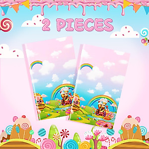 PHOGARY 2PCS Candyland Tablecloth for Candyland Party Decorations, Plastic Disposable Rectangular Candy Table Cloth for Kids Baby Shower Birthday Candyland Decorations 51" X 86"