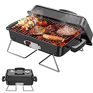 RESVIN Charcoal Grills, Portable Charcoal Grill with Lid Stainless Steel Barbecue Grill, Small Folding Tabletop Grill for Outdoor Cooking Camping Beach Traveling Picnic Backyard