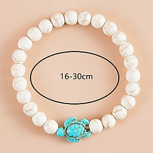 Caiyao Bohemian Turquoise Turtle Bracelet Vintage Adjustable Handmade Woven Bracelet Natutal Stone Bead Elastic String Stretch Bracelet for Women Beach Jewelry-D beads