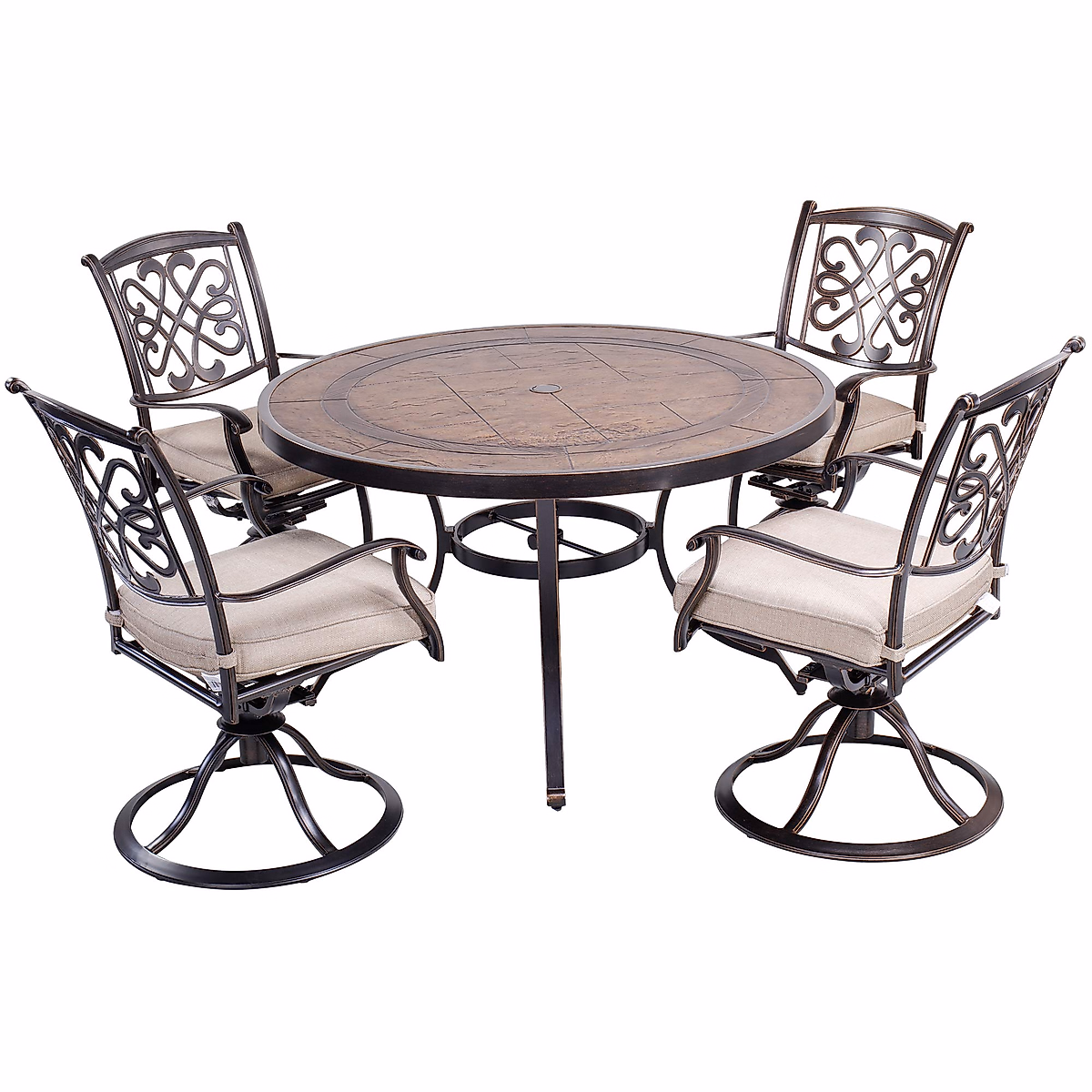 DALI Outdoor 5 Piece Dining Set Patio Furniture, Deep Cushioned Aluminum Swivel Rocker Chair Set with 48 inch Round Crafttech Top Aluminum Table