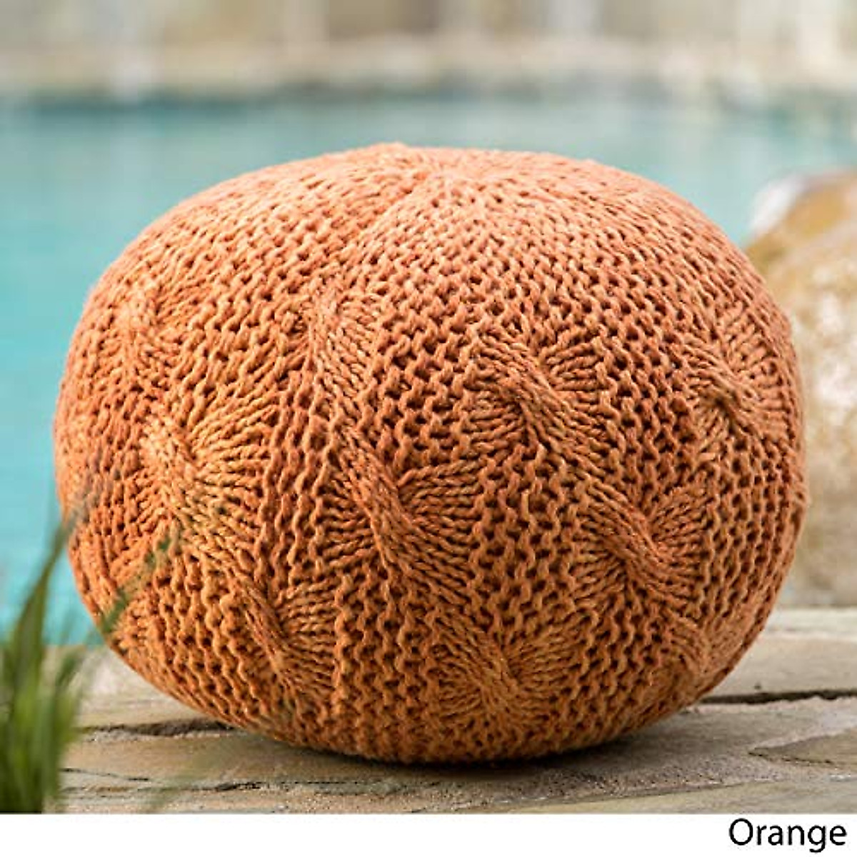Christopher Knight Home Astra Indoor/Outdoor Fabric Weave Pouf, Orange