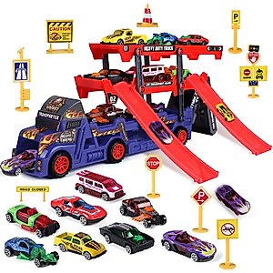 Toddler Boys Toys for 3-4 Year Old,Large Transport Cars Carrier Set Truck Launcher Toys with 8 Die-cast Vehicles Truck Toys Cars,Ideal Gift Toys for Kids Age 3-7