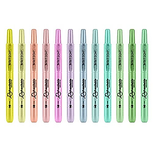 WRITECH Retractable Highlighters Assorted Colors: Chisel Tip Click Aesthetic Highlighter Marker Pens Pack Multi Colored Ink No Bleed Smear for Highlighting Journaling (12ct Neutral)