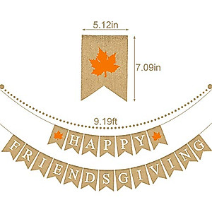 Rainlemon Jute Burlap Happy Friendsgiving Banner with Maple Leaves Fall Friends Gather Party Decoration