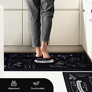 Dephora Kitchen Rugs and Mats Washable 2 Pieces Rubber Backing Microfiber Non-Slip Rug Set for Kitchen Floor Front of Sink, Hallway, Laundry Room 15"x47"+15"x23", Cozinha