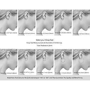 14k White Gold Polished Real Gold Hoop Earrings, Plain Round White Gold Hoop Earrings for Women, 14kt Real Gold 16mm (0.63 inch)