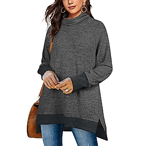 OFEEFAN Tunic Sweatshirts for Women Tops Long Sleeve Womens Turtleneck Gray XL