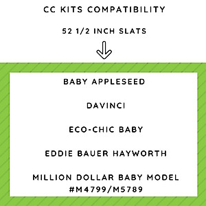 CC KITS Set of Eight (8) 52 1/2 Inch Full/Double Size Solid Wood Support Bed Slats｜Use Crib Conversion Kits｜Platform Frame for Mattress｜Bunkie Board, Box Spring or Foundation Replacement Option