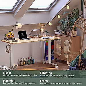 FEZIBO Electric Standing Desk, 55 x 24 Inches Height Adjustable Table, Ergonomic Home Office Furniture with Splice Board, White Frame/Maple