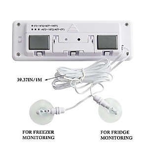 Refrigerator/Freezer Alarm Thermometer 2 Channel Fridge Thermometer with LED Alarm Indicator Max/Min Memory for Home Kitchen Restaurants Bars Cafes