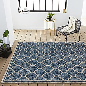 JONATHAN Y SMB109D-9 Trebol Moroccan Trellis Textured Weave Indoor Outdoor Area Rug Bohemian Modern Easy Cleaning Bedroom Kitchen Backyard Patio Non Shedding, 9 X 12, Navy/Gray (JSMB109-D9)