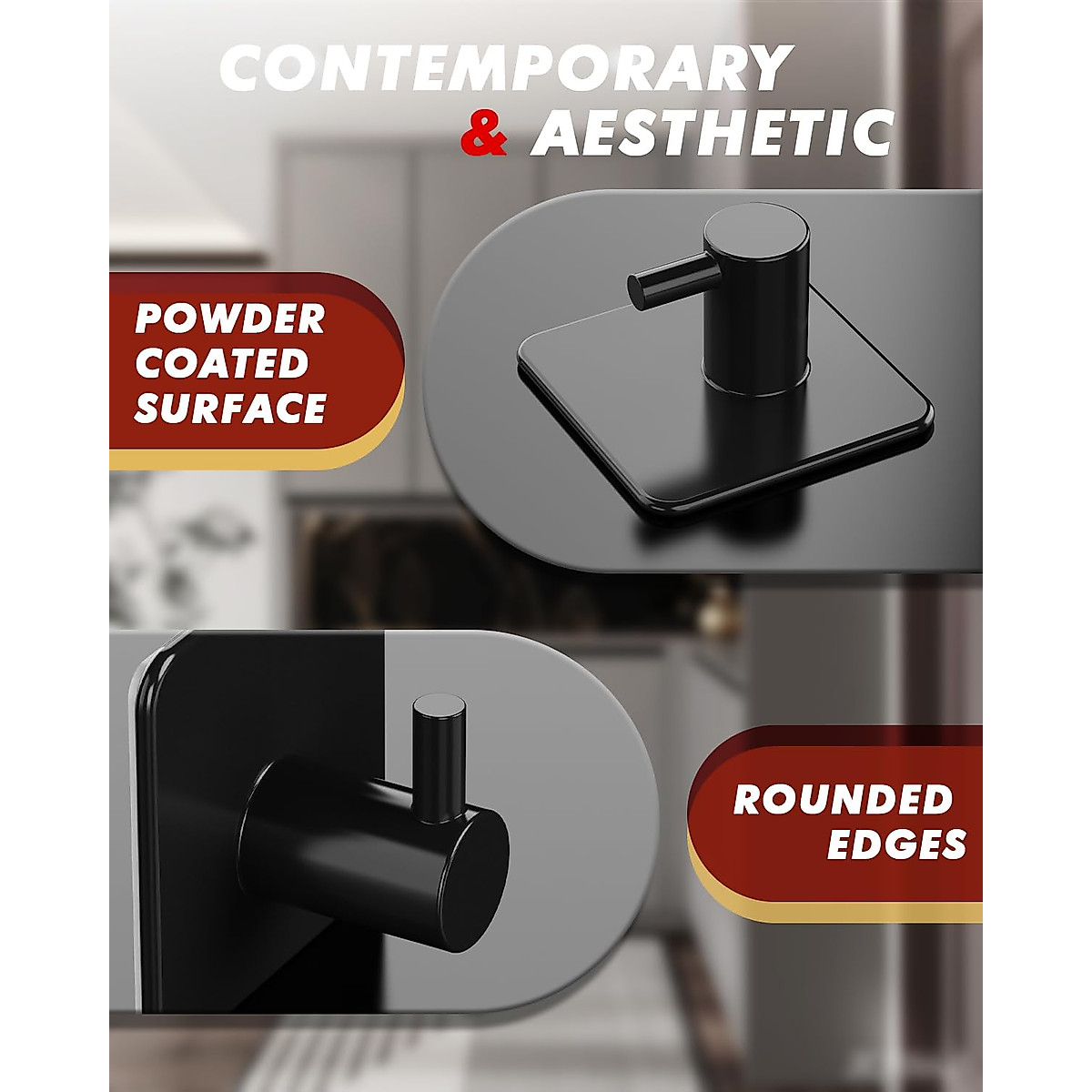 Adhesive Hooks Heavy Duty 22lb(Max) Wall Hooks, 5 Pack Self Adhesive Damage Free Utility Hooks Stainless Steel for Towel Coat Robe, Waterproof Oilproof Rustproof for Bathroom Shower Kitchen Office