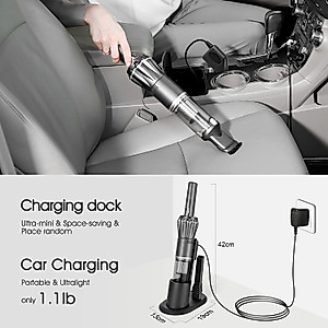 MMOOSOO Handheld Vacuum Cordless 12KPa, Lightweight Hand Vacuum Cleaner with Upgraded Brushless Motor and Single Touch Empty, Car Vacuum Cordless with Car Charger/Charging Dock