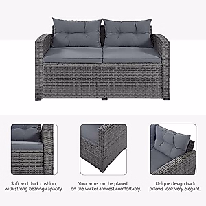 Cotoala 9-Piece Outdoor Patio Large Wicker Sofa Set, PE Rattan Conversation Sectional Couch with Ottoman and Glass Coffee Table for Garden, Backyard, Porch and Poolside, Grey