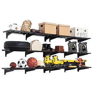 WAREYEASY 3 Tier 1.3x4ft Garage Storage Shelving Wall Mounted,Loads 900 lbs Heavy Duty Garage Shelving,15.6-inch-by-48-inch Black Metal Wall Shelf,Sturdy Garage Storage Rack