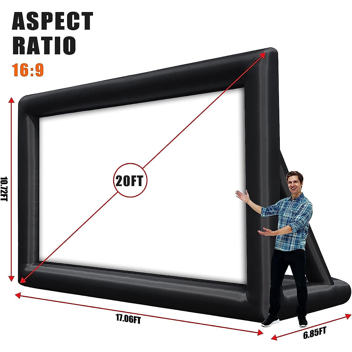 Inflatable Projector Screen, 20FT Portable Blow Up Outside Projector Screen, Front & Rear Projection, with Rope, Air Blower, Ground Nails and Carry Bag, for Theater/Football/Backyard Party