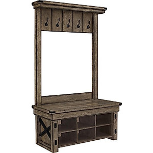 Ameriwood Home Wildwood Wood Veneer Entryway Hall Tree with Storage Bench, Rustic Gray