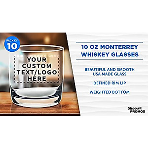 Custom Whiskey Glasses 10 oz Set of 10, Personalized Bulk Pack - Heavy Base Old Fashioned Glass, Perfect for Scotch, Bourbon, Whiskey, Cocktail - Clear
