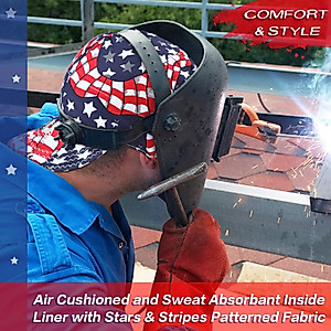 2 Pcs Welding Cap Flame Resistant Cotton Welding Hat Mesh Inside Liner for Welders Caps Elastic Low Crown for Welder Electrician Gas Station Matched with Most Welding Helmet (Flag Style)
