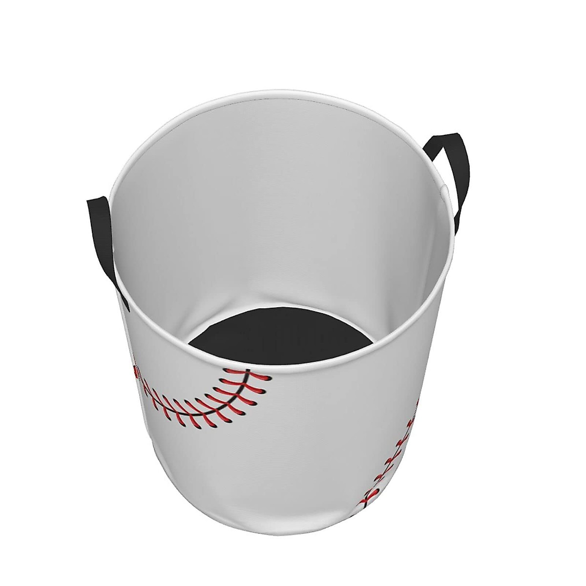 Red Stitching Baseball White Round Laundry Hamper Storage Basket Toys Clothes Organizer Bin For Home Bathroom Bedroom Dorm Nursery, 62L