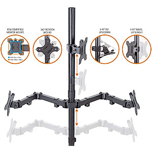 Stand Steady Triple Monitor Desk Stand with Clamp-On Base, for Home or Office Use, Height Adjustable Computer Monitor Stand with Full Articulation VESA Mounts, Fits Most LCD/LED Monitors 13-32 Inches