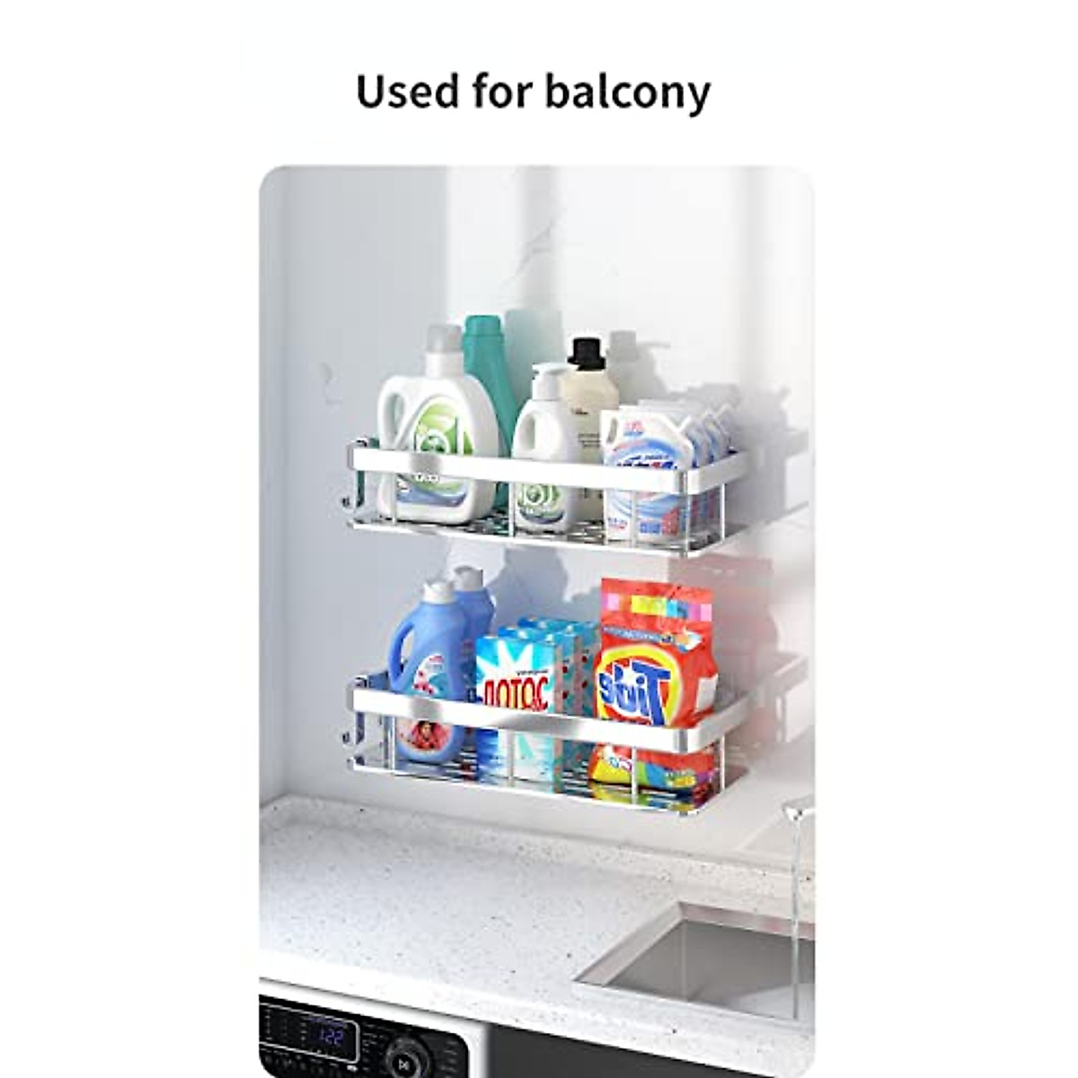 JZRH Shower Box, Strong Adhesive Shower Box Set of 2, with Hanging Rod and 2 Detachable Hooks, Suitable for Bathroom, Kitchen, Balcony and Toilet Black