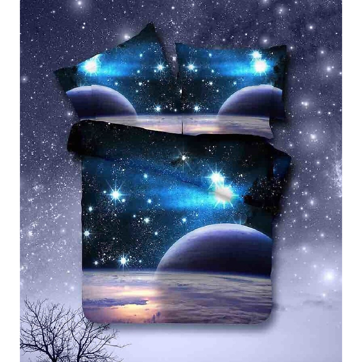 MZPRIDE 3D Mysterious Boundless Galaxy Sky Starry Night Bedding Sets Twin/Full Quilt Cover Set (Twin, I)