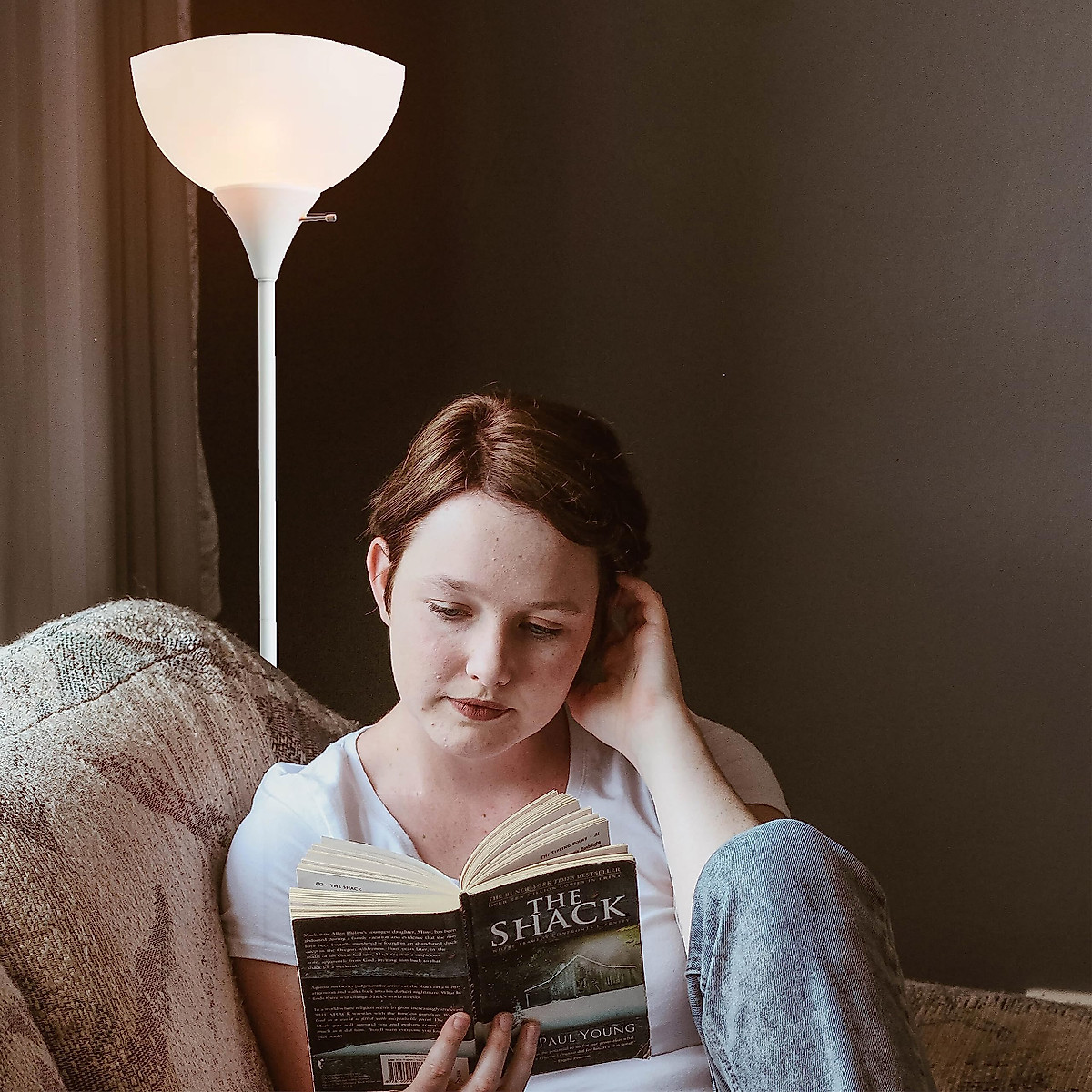 Newhouse Lighting NHFL-JO-WH Joey 71-inch Modern Standing, Torchiere Floor Lamp for Bedrooms, Living Room | Durable Floor Lamp for Home, Office, Reading (White)