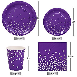 Gudvilla 168Pcs Purple Plates and Napkins Party Supplies, Purple Paper Plates, Purple Party Plates, Purple Party Decorations for Birthday Bridal Shower Mardi Gras Graduation Plates, Serves 24