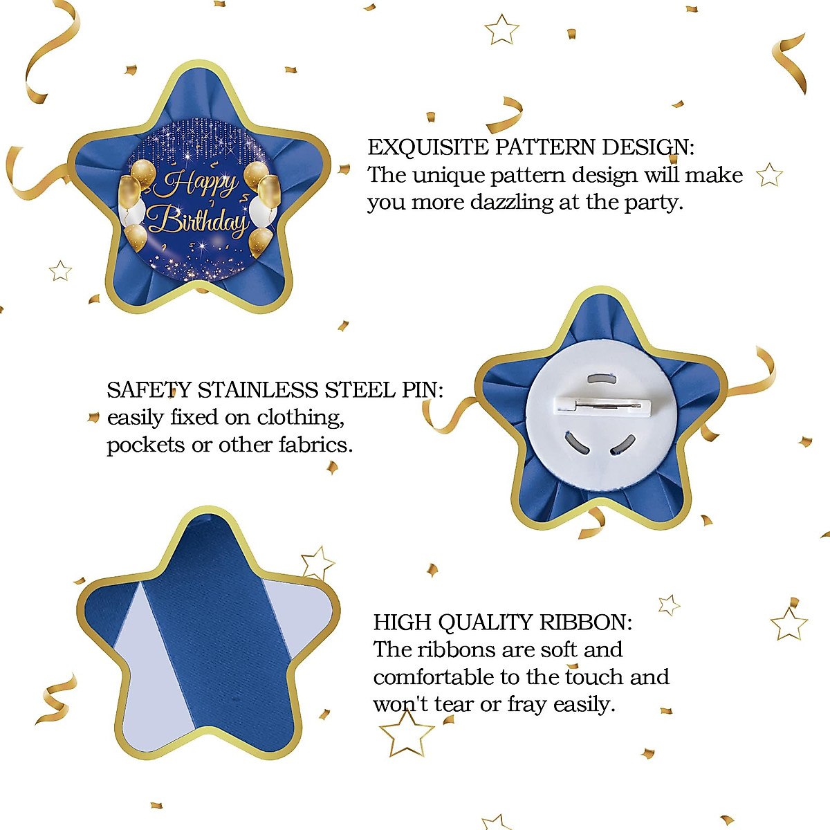 Blue Happy Birthday Tinplate Badge Pin, Blue Rosette Happy Birthday Pin for Men Boy, Happy 21st/30th/40th/50th Birthday Award Badge Pin, It's My Birthday Party Decorations