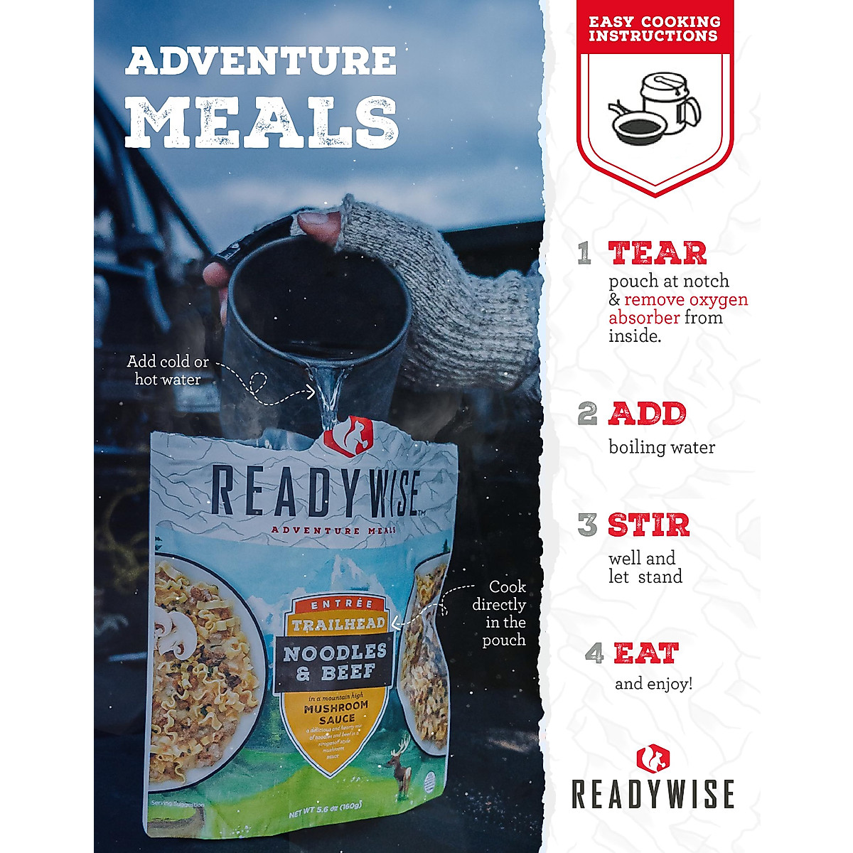 READYWISE - Adventure Meal, Cheesy Potato Soup, 2 Servings, Pack of 1, Emergency Preparedness, Freeze Dried Food, MRE, Snack Pack or Emergency Food, Backpacking, Camping, Hiking, and, Survival Food