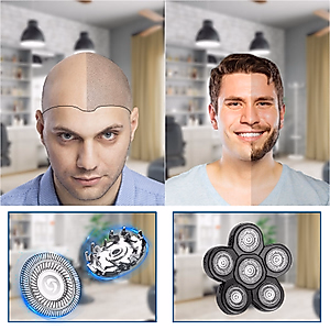 6 Men's Electric Shaver Replacement Heads, Electric Rotary Shavers Beard Razor Bald Shaver Heads with Cleaning Brush for Men