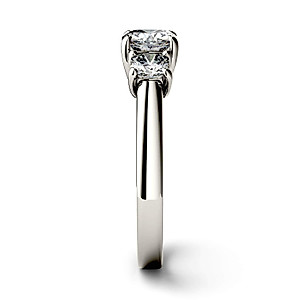 14K White Gold Moissanite by Charles & Colvard 6mm Cushion Trellis Three Stone Engagement Ring-size 8.5 1.76cttw DEW