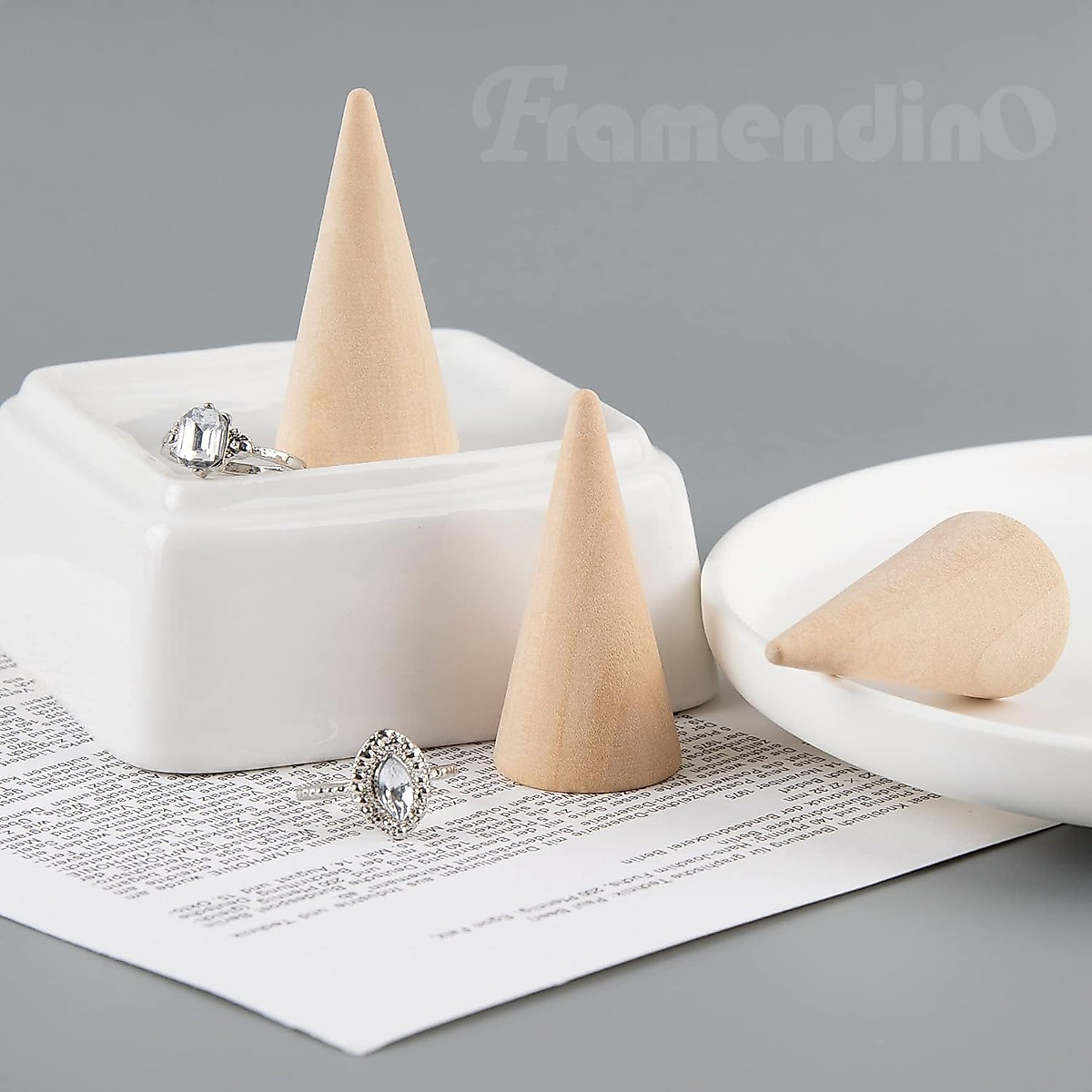 Framendino, 20 Pack Wood Cone Ring Display Stand Holder, Natural Unfinished Jewelry Stands Organizer for Crafts DIY