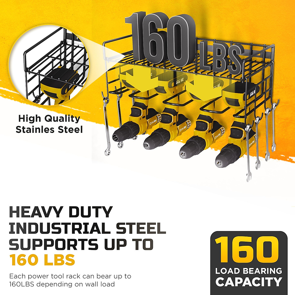 Voltigrip Power Tool Organizer Wall Mount- Heavy-Duty 2-Layers Tool Organizers and Storage for Garage and Workshop – Power Tool Holder, Drill Organizer & Power Tool Storage for Efficient Utility