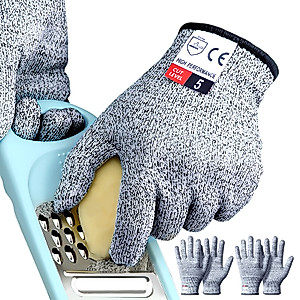 Tesuchan Cut Resistant Gloves - Large, 2 Pairs Ambidextrous, Level 5 Cut Proof Gloves for Kitchen