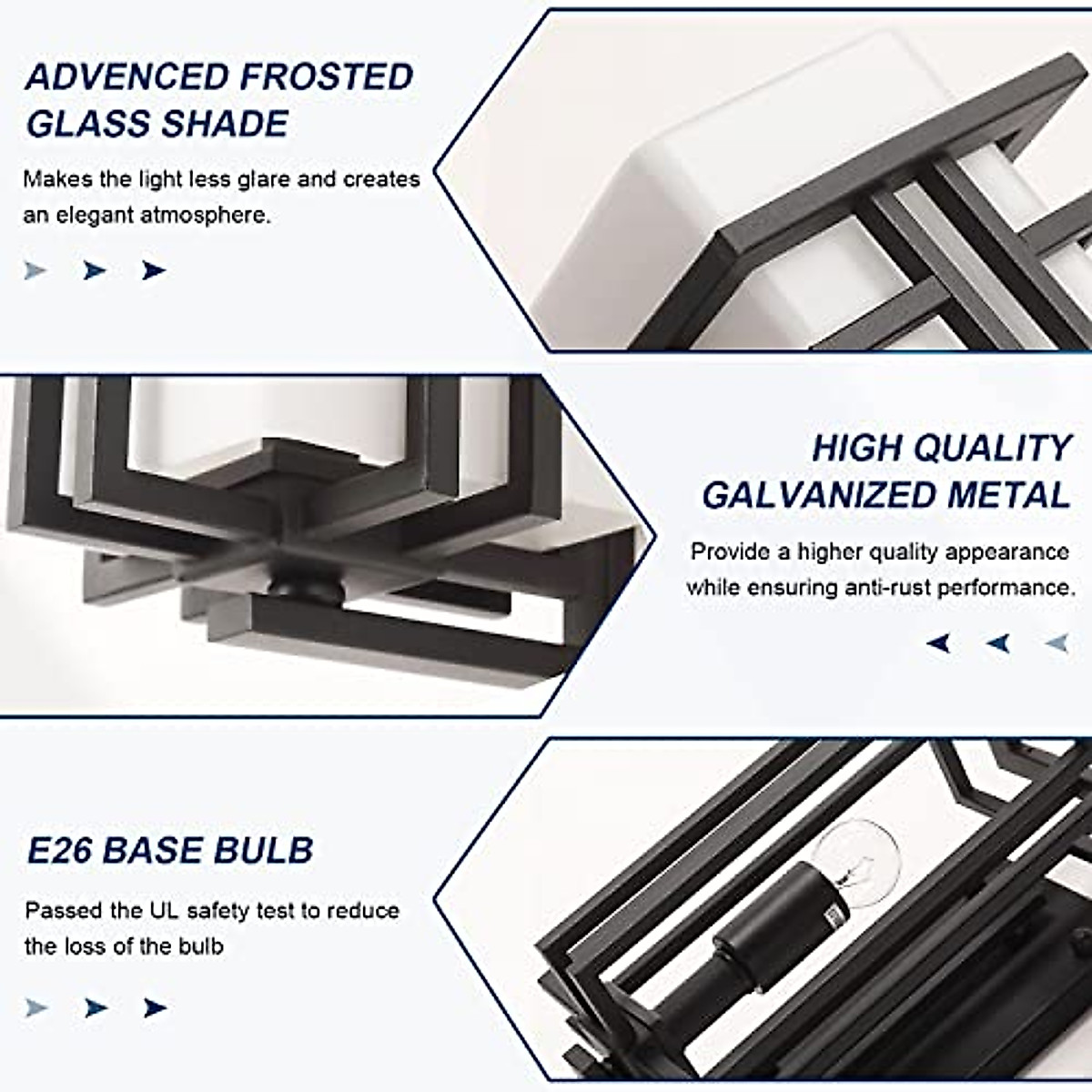 EERU Large Outdoor Wall Lights 15.35" H x 6.7" W, Waterproof Wall Lantern Exterior Light Fixture for Entryways Yards Garage Front Porch, Metal Frame with Frosted Glass, Black (Large)