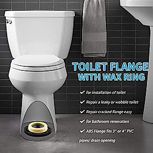 MENNTY Toilet Flange with Wax Ring for Toilets Replacement Kit Includes Bolts PVC Toilet Flange Repair Kit for 3" or 4" Pipes, Fit Toilet Install & Repair