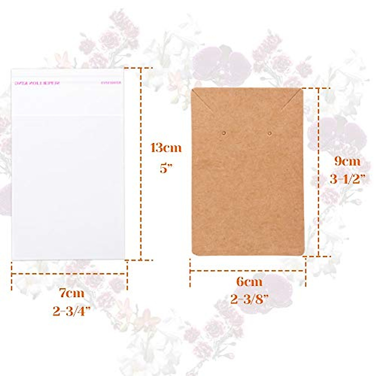 Earring Cards, Anezus 100 Pcs Earring Display Cards Earring Holder Cards with 200 Earring Backs and 100 Self- Sealing Bags for Earrings Necklace Jewelry Display, Kraft Color 3.5x2.4 Inches