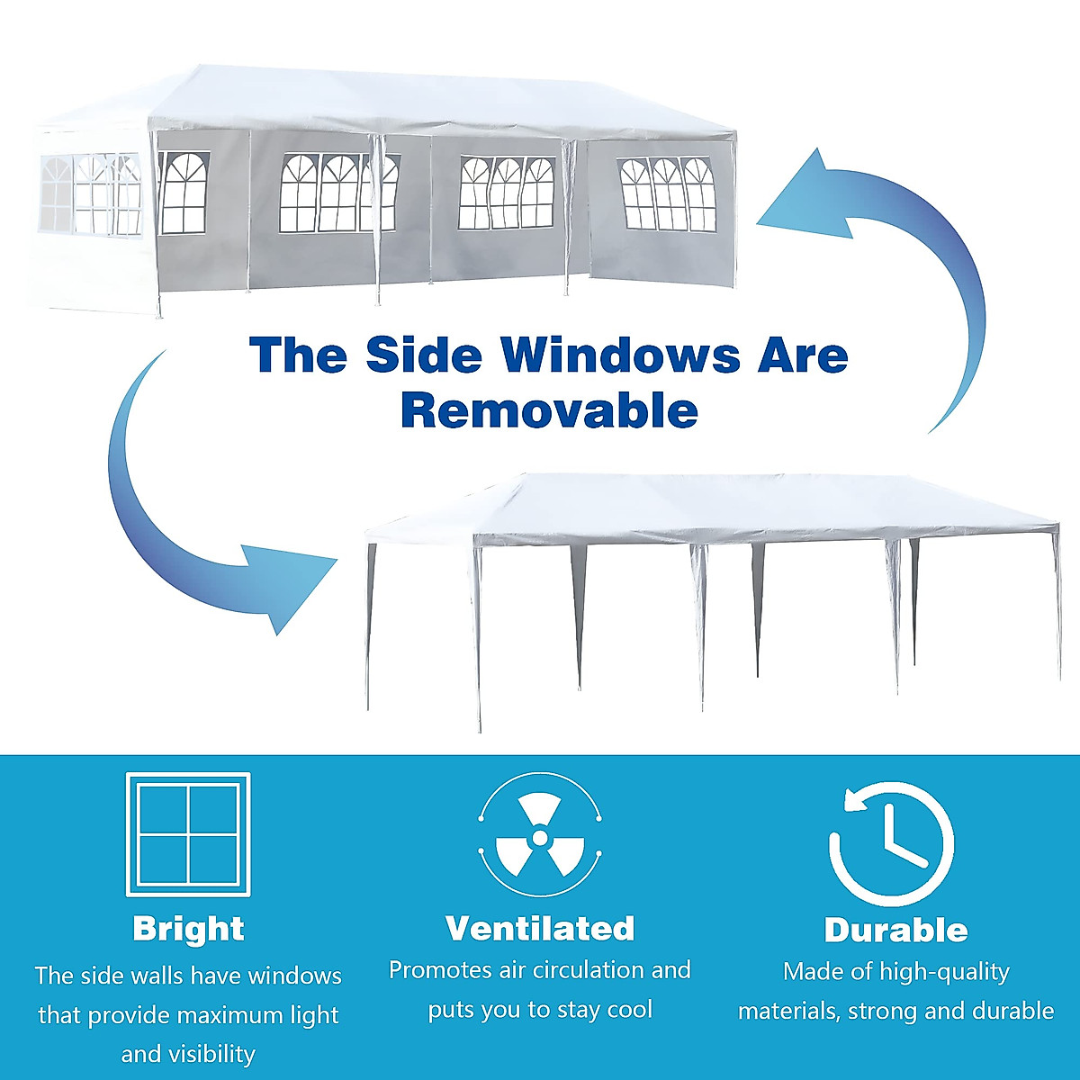 Canopy 10'x30' Party Tent Heavy Duty Outdoor Gazebo Wedding Party Tent with 5 Removable Sidewalls Waterproof UV Resistant for Wedding Camping Shelter BBQ,White