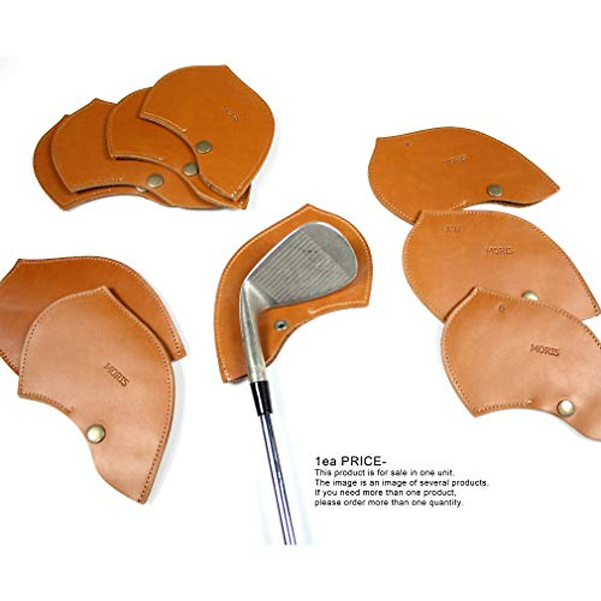 moriskorea Golf Club Head Cover (10pcs) Custom Initial Wedge Iron Protective Cowhide Full Grain Vegetable Leather Fit All Brands Titleist, Callaway, Ping, Taylormade, Cobra Etc. 1 Set. (Black)