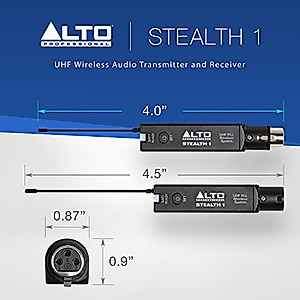 Alto Professional Stealth 1 - Mono UHF XLR Wireless Audio System, Transmitter and Receiver for Powered Speakers, Mixers and Dynamic Microphones,black