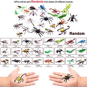 PINOWU 27pcs Bug Toy Figures Playset for Kids Boys, 2-6” Fake Bug Insects - Fake Spiders, Cockroaches, Scorpions, Crickets, Lady Bugs, Butterflies and Worms for Education and Christmas Party Favors
