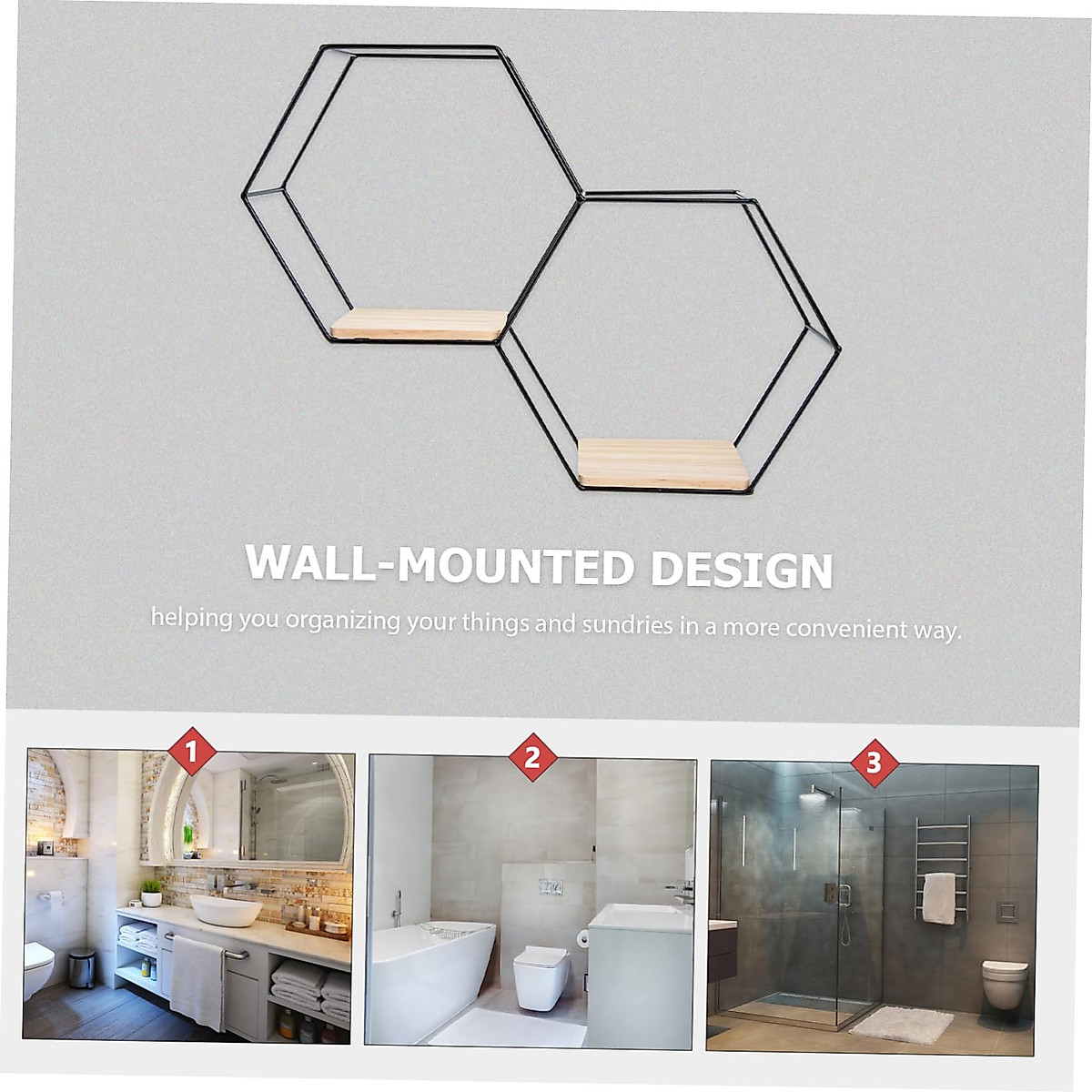 Garneck Wall Shelf Norse Decor Decorative Floating Shelf Modern Geometric Shelves Hexagon Floating Shelves Metal Corner Shelves Wall-Mounted Hexagon Floating Shelf Organizer Iron Small