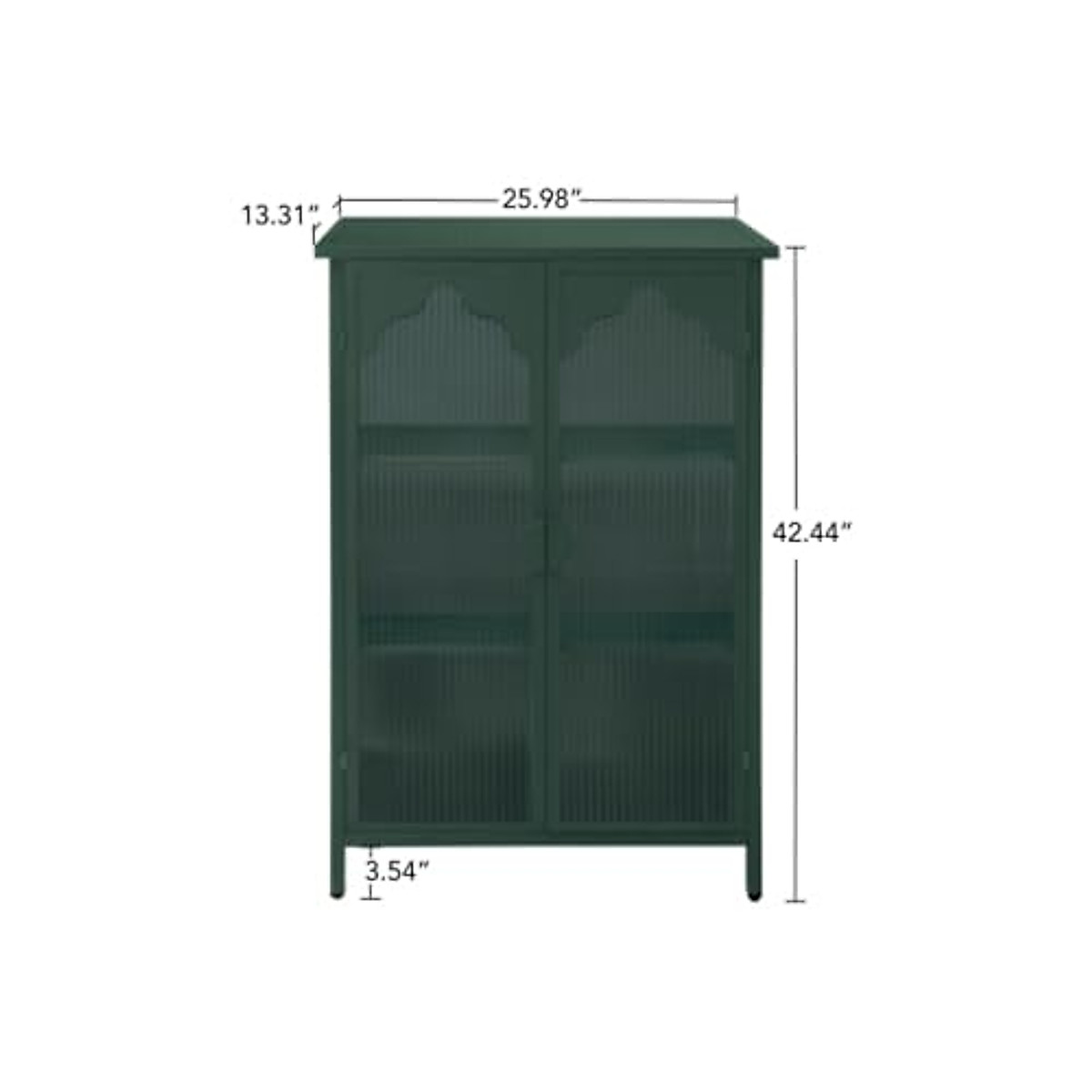 2-door Metal Storage Cabinet, Buffet Cabinet, Display Cabinet with Glass Door, with Magnetic Arched Corrugated Glass Door, Adjustable Feet, Suitable for Dining Room, Living Room, Bedroom, Dark Green