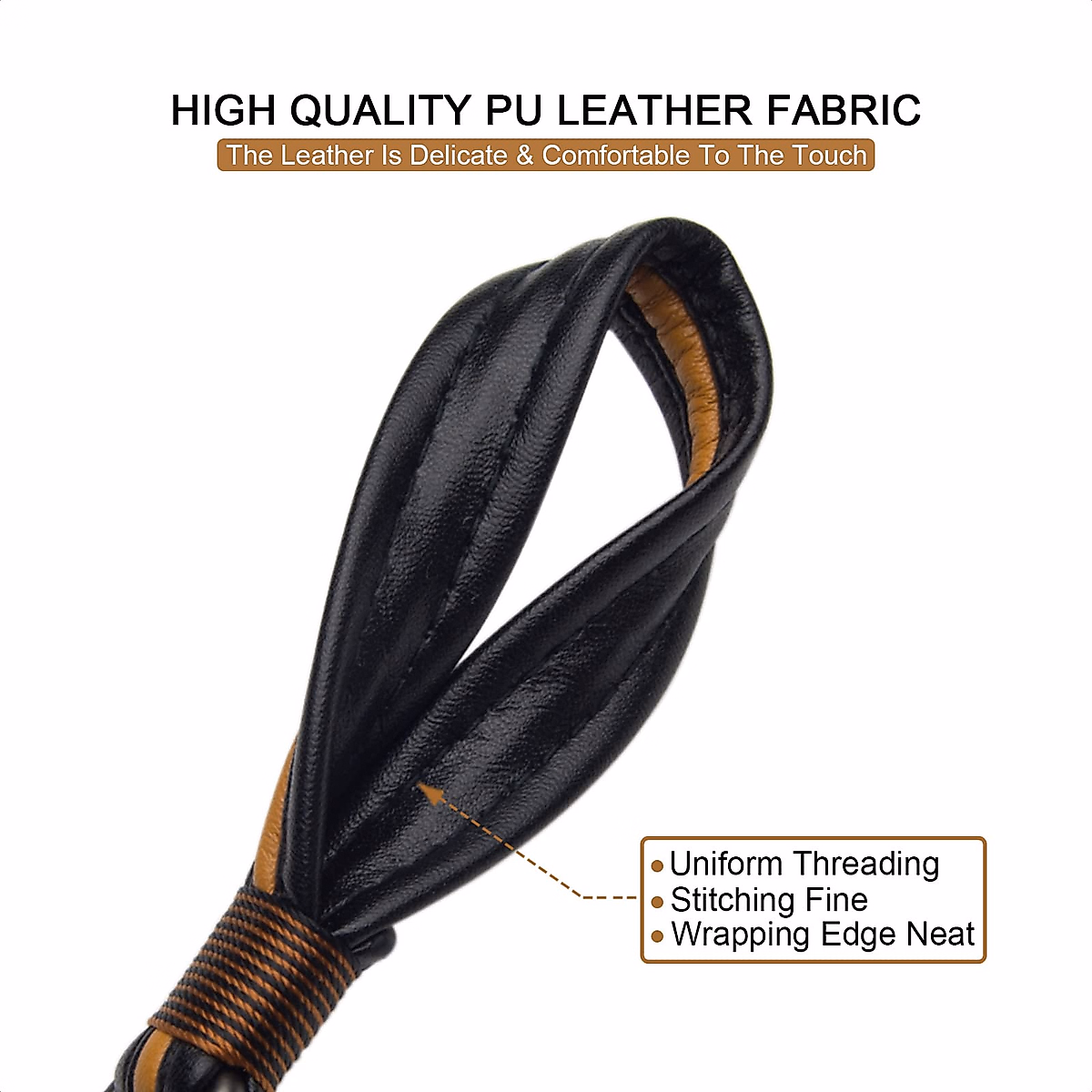 TANGSEN Yellow Black Leather Keychain Handmade Wrist Strap Fingerprint Resistant