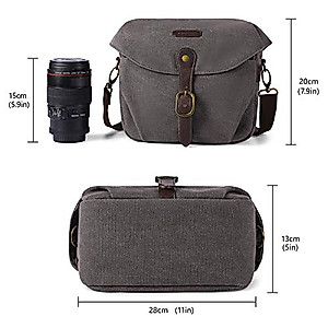 BAGSMART Camera Bag, SLR DSLR Canvas Camera Case, Vintage Padded Camera Shoulder Bag with Rain Cover for Women and Men, gray