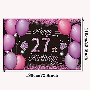 Happy 27st Birthday Backdrop Banner Pink Purple 27th Sign Poster 27 Birthday Party Supplies for Anniversary Photo Booth Photography Background Birthday Party Decorations, 72.8 x 43.3 Inch